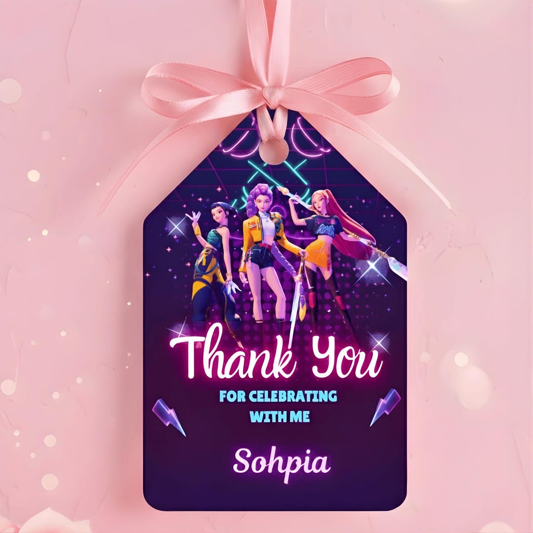 Kpop Demon Hunter Thank You Tags, Editable Party Favor, Kpop Gift Tag ...