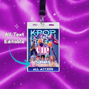 Kpop Demon Hunters VIP Pass, Editable Huntrix ID Badge, Birthday Party ...