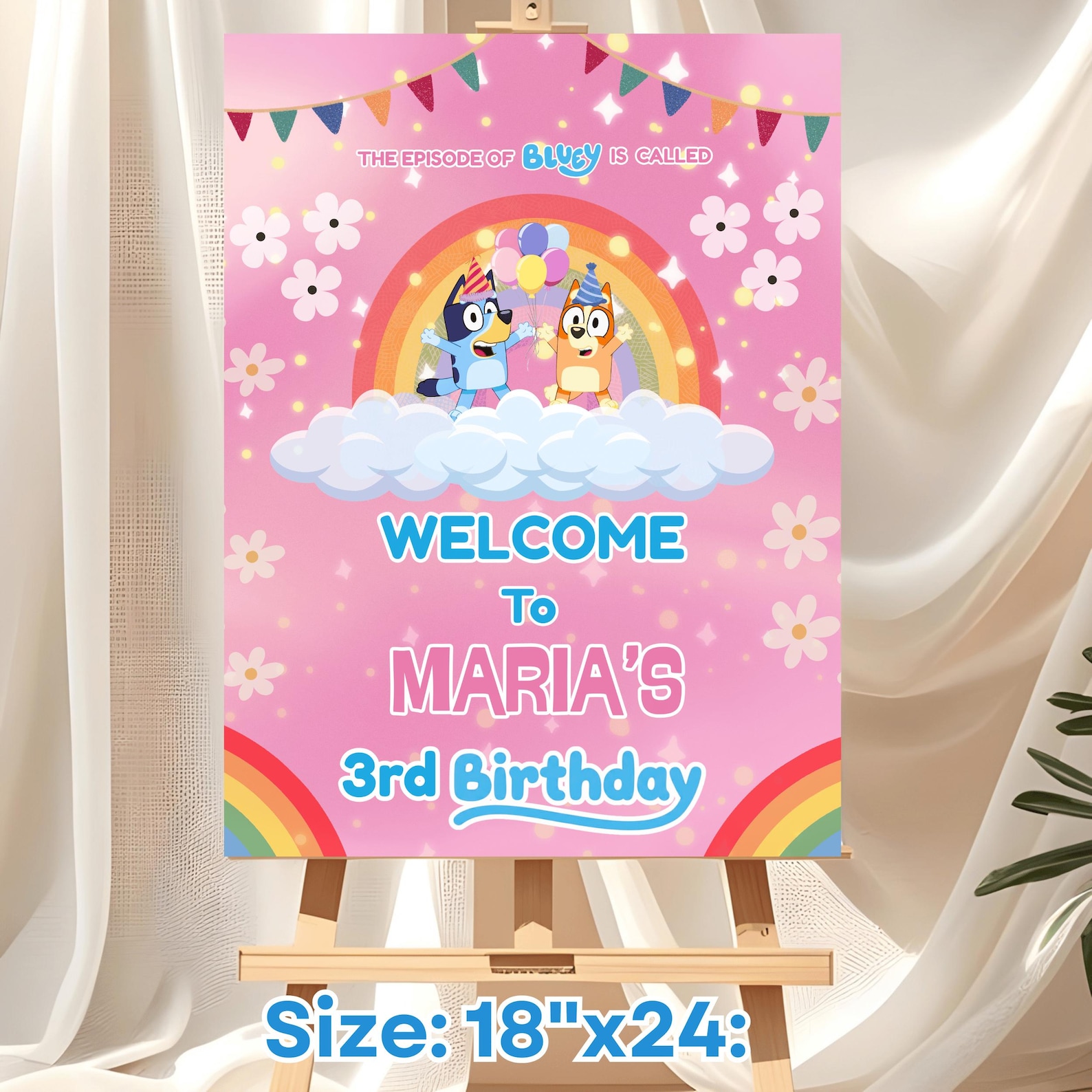 Girl Bluey Birthday Welcome Sign: Editable Blue Dog Party Poster (18x24 ...
