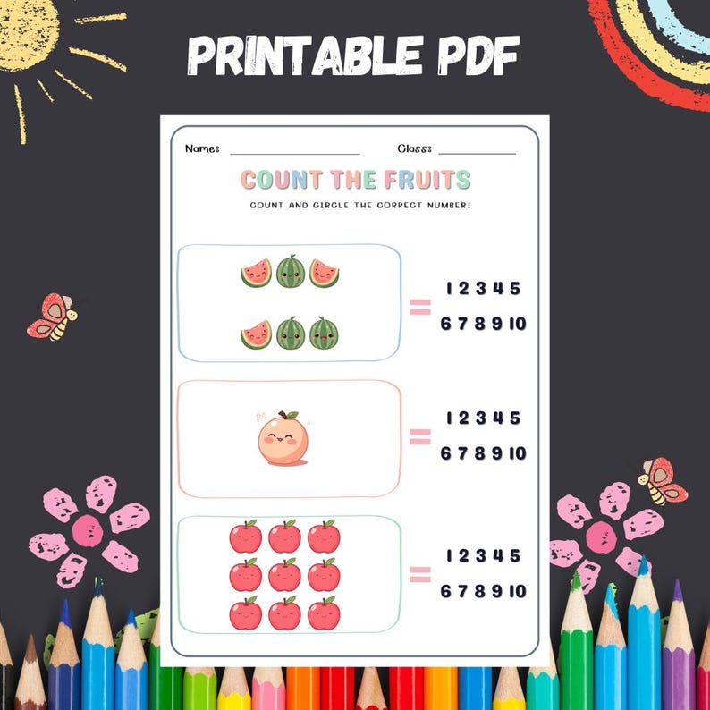 Count the Fruits Worksheet | Numbers 1-10 Activity | Preschool ...