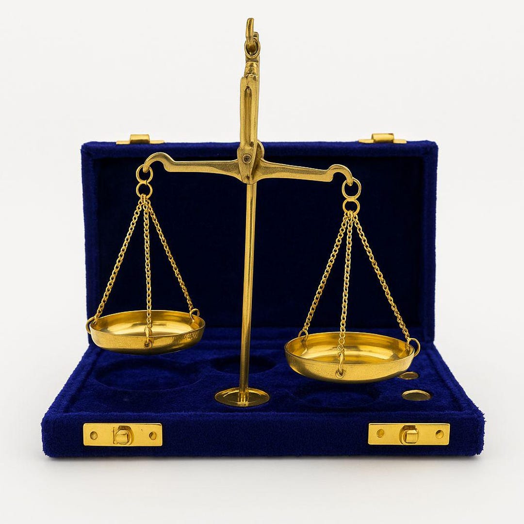 Vintage Mini Brass Scales of Justice, 1980s Jeweler's Scale in Velvet ...