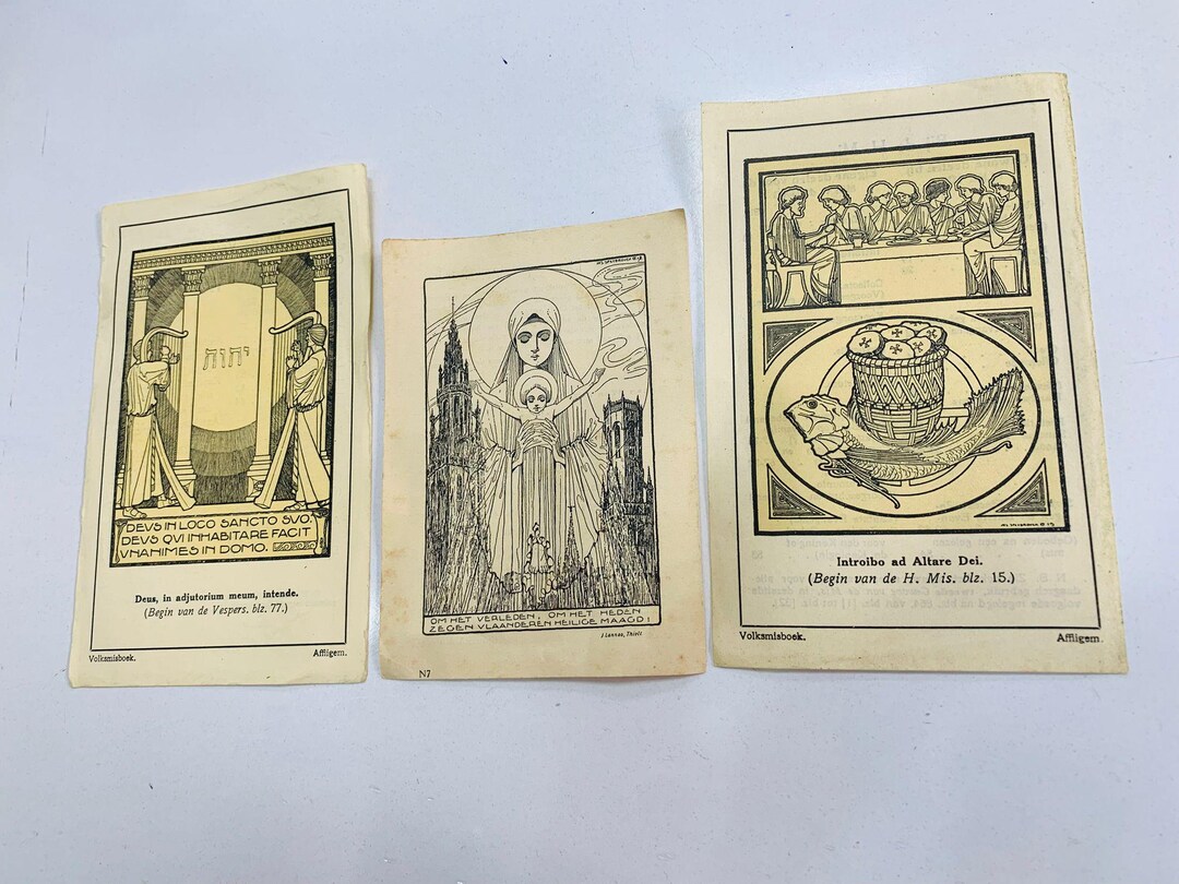 Set of 3 Vintage 1950s Belgian Holy Cards, Art Nouveau Style Catholic ...