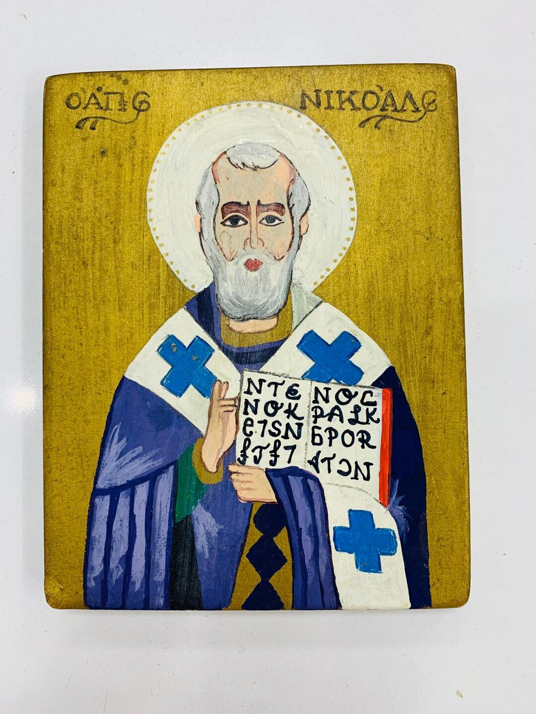 Hand-painted Saint Nicholas of Myra Icon on Wood, Orthodox Christian ...