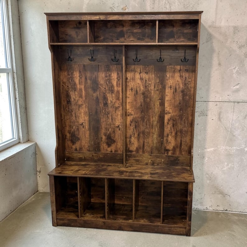 Tall Hall Tree With Bench N Storage – Farmhouse Style Wood Entryway ...