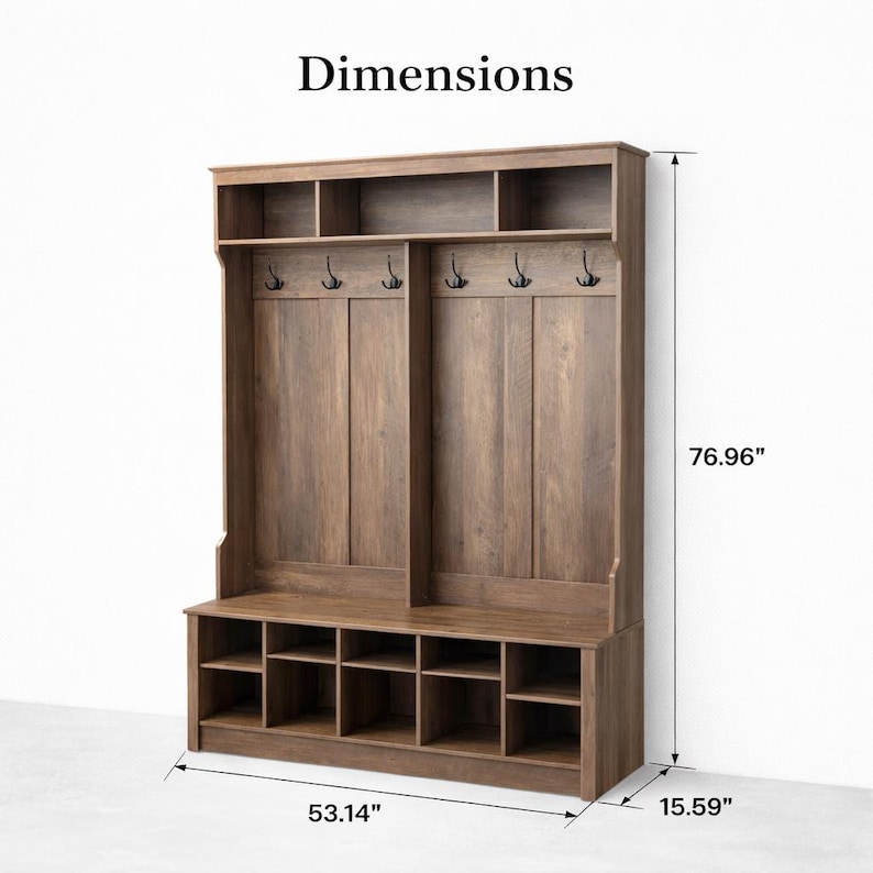Tall Hall Tree With Bench N Storage – Farmhouse Style Wood Entryway ...
