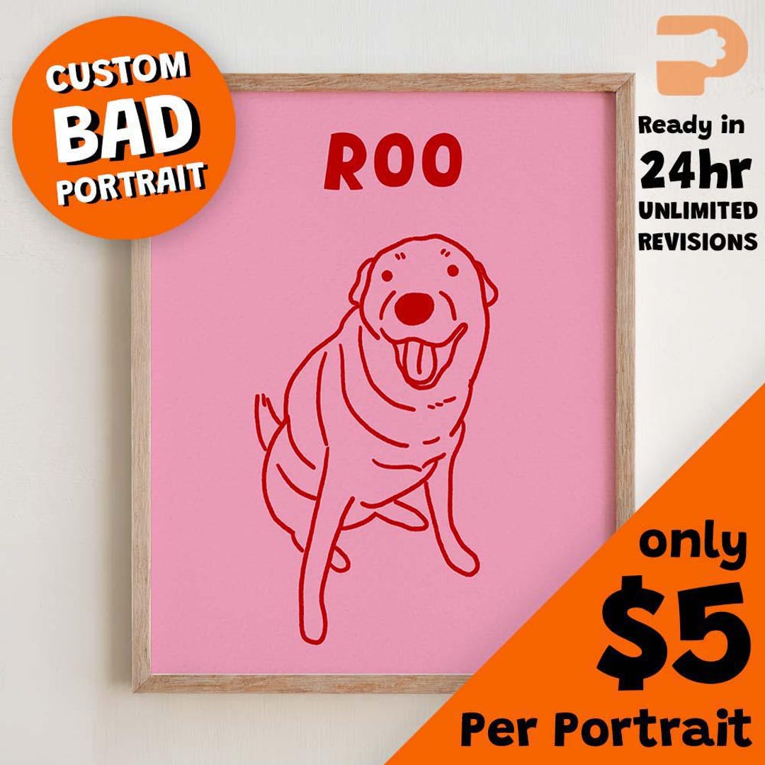 Custom Funky Pet Portrait, Cute Digital Cat Poster, Custom Badly Drawn ...