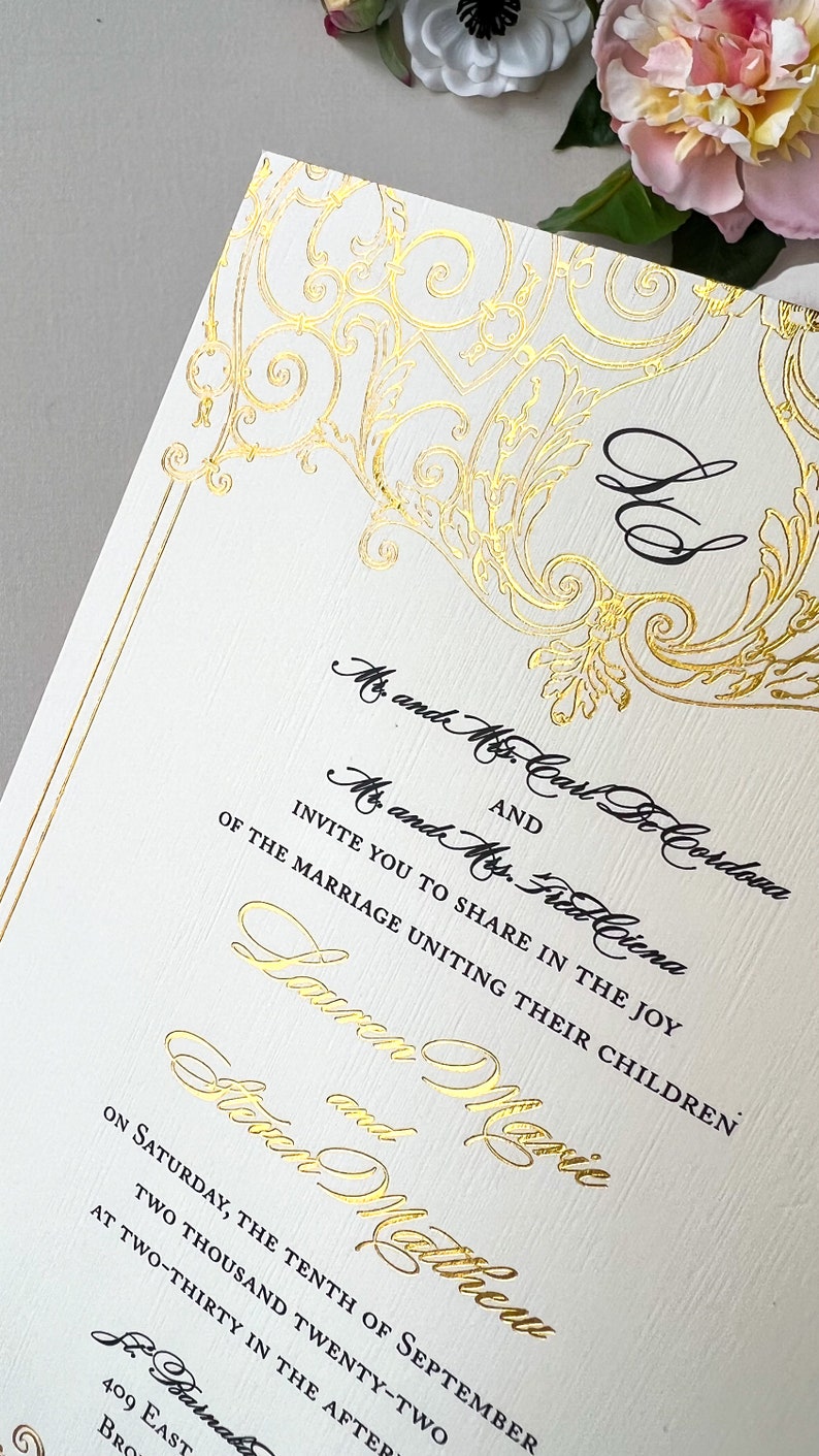 Royal Gold Foil Wedding Invitation With Pocket on the Back, Classic ...