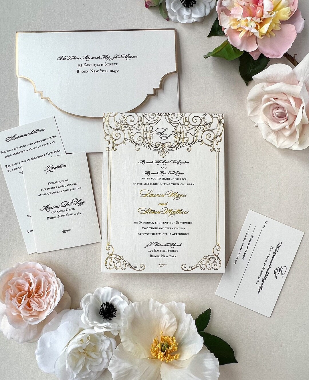 Royal Gold Foil Wedding Invitation With Pocket on the Back, Classic ...