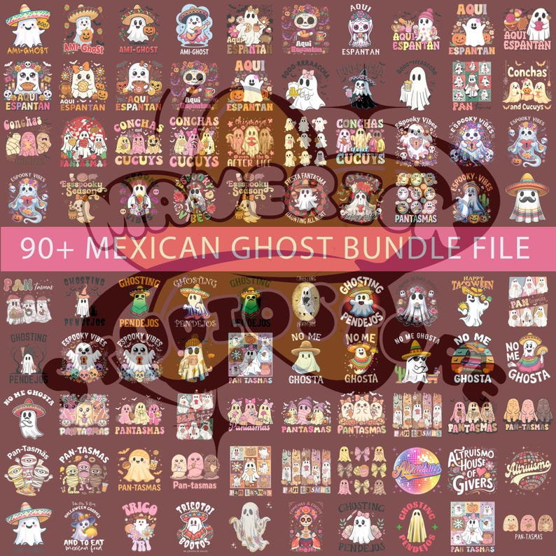 90+ Mexican Ghost Designs PNG Bundle, Creepy Conchita Era Png, Conchas ...