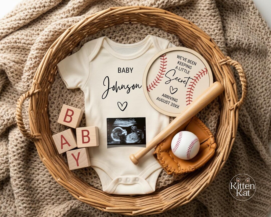 Baseball Pregnancy Announcement Digital, Editable Father's Day Sports ...