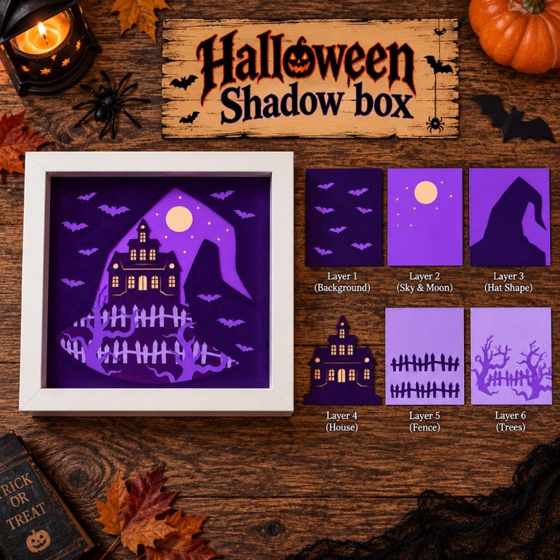 Halloween Shadow Box Paper Cut File Template Bundle (pack of 6) 3d ...