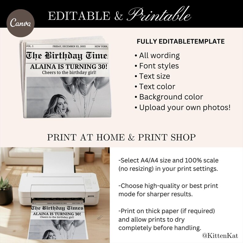 30th Birthday Times Newspaper Template With Photos, Editable Canva ...