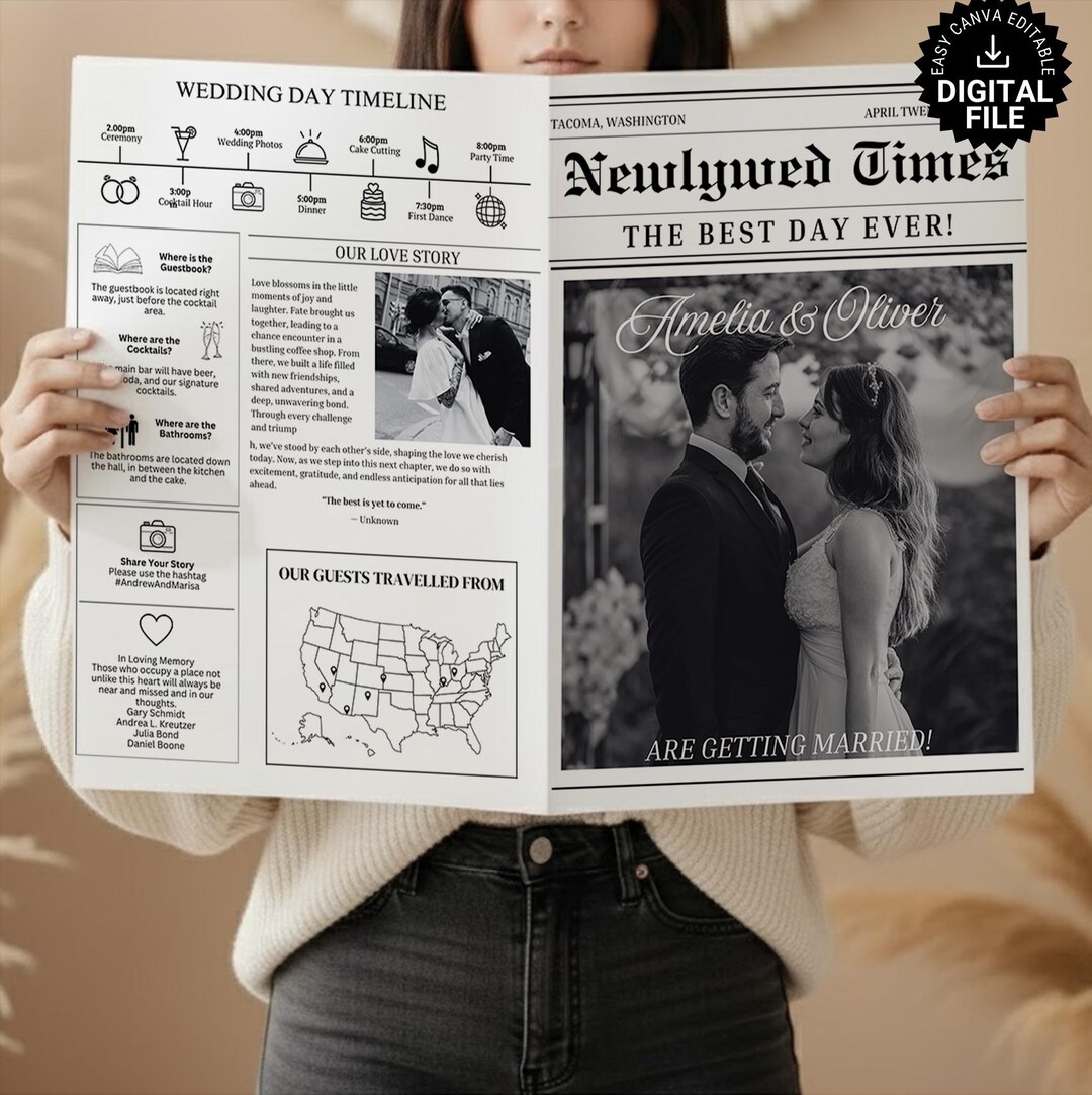 Wedding Announcement Newspaper Template, Editable Marriage Program ...
