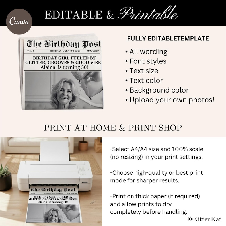 Custom 50th Birthday Newspaper Template With Photos, Editable Large ...