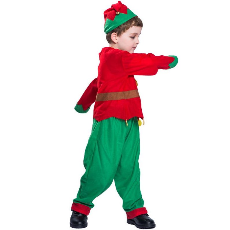 Christmas Elf Cosplay Costume Santa Party Outfits With Hat Boys Girls ...