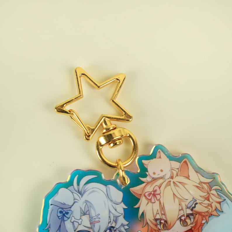 Honkai Star Rail Phainon & Mydei Chibi Acrylic Keychain With Gold Star ...