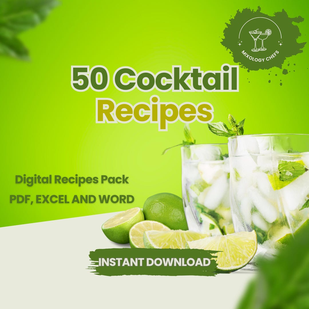50 Cocktail Recipes: Digital Mixology Guide (PDF, Excel, Word) - Etsy