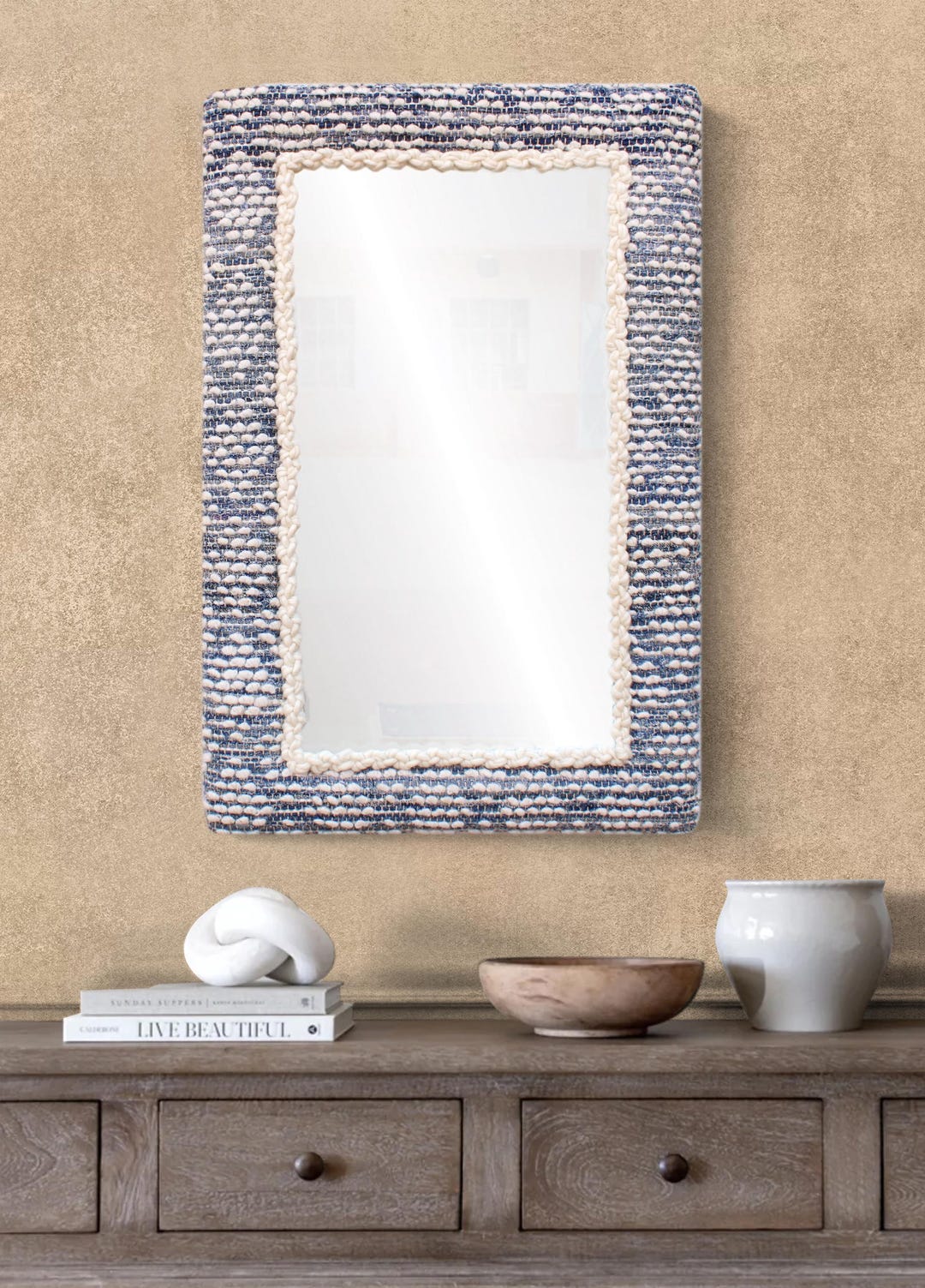 Handwoven Wool & Denim Wall Mirror: Modern Rustic Blue Accent - Etsy ...