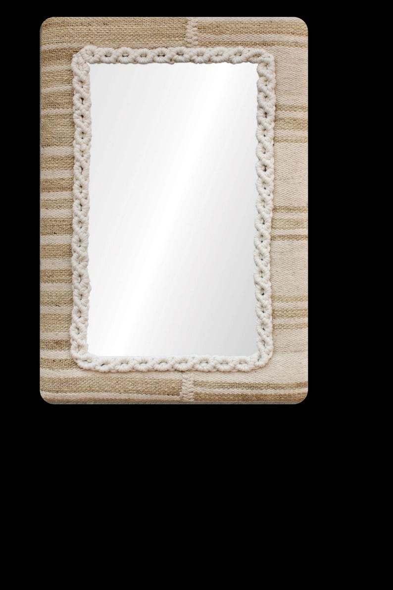 Ivory Handwoven Wool and Jute Frame | Rustic Boho Decorative Mirror ...