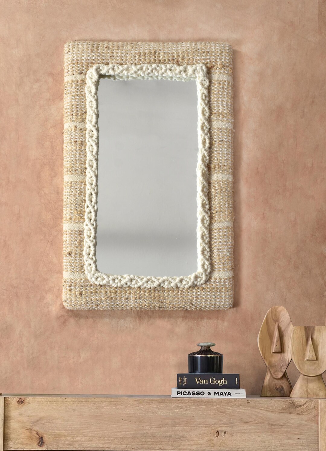 Handwoven Jute & Wool Wall Mirror - Boho Farmhouse Decor - Etsy