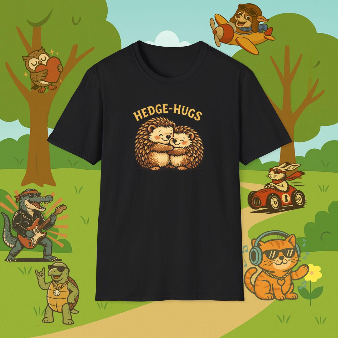 Hugging Hedgehogs, Kawaii Animal Tee, Comfy Cotton Shirt - Etsy