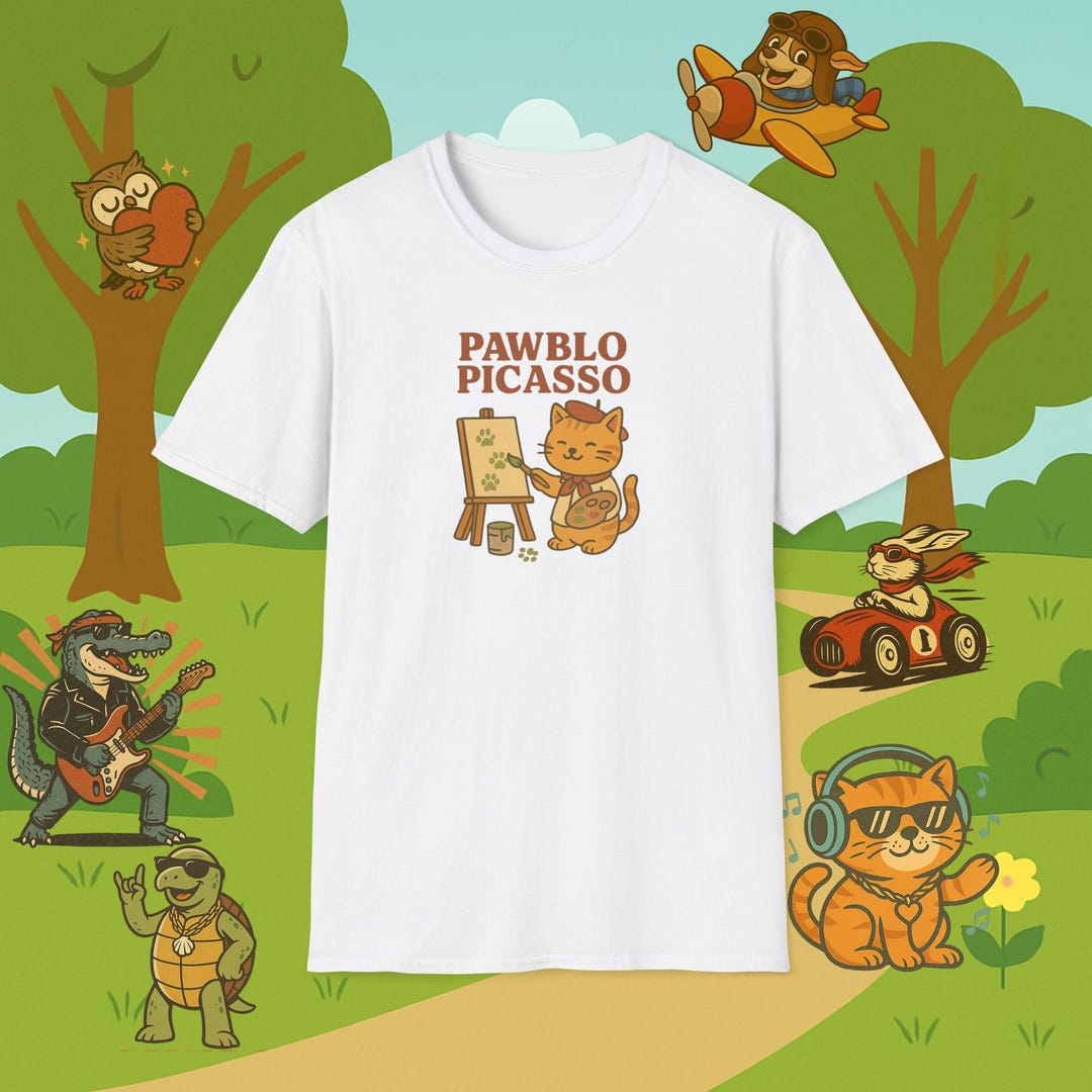 Pawblo Picasso T-shirt, Funny Cat Art Pun Shirt, Artist Kitty Tee, Kawaii Cat Lover Gift, Cute ...