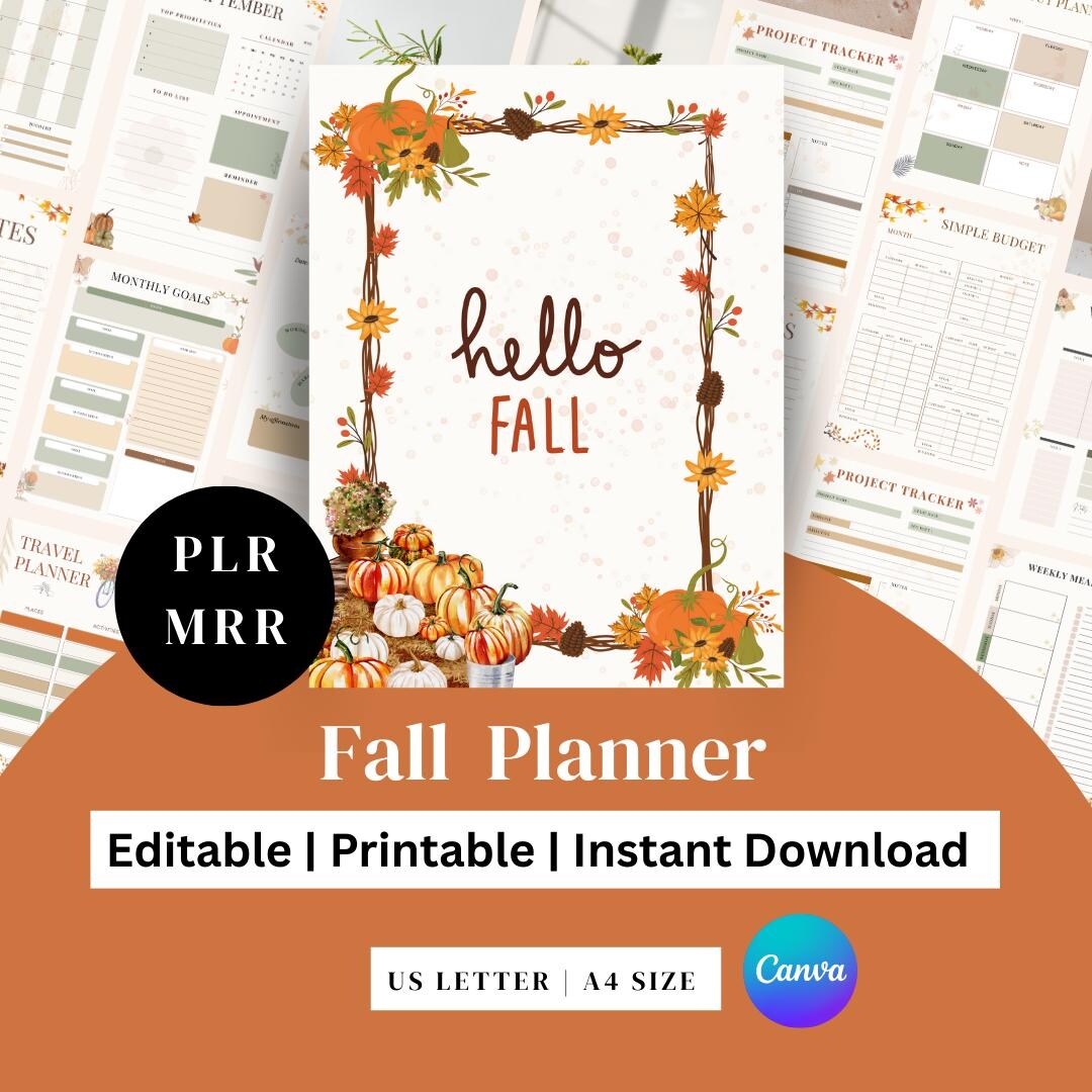 Editable Fall Planner PLR | Autumn Planner Template | Printable ...