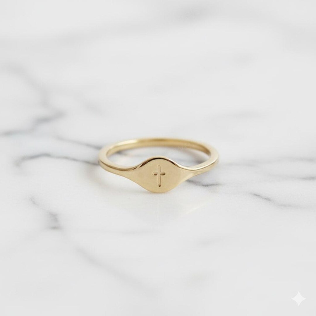 Small Cross Signet Ring, Christian Jewelry Gift - Etsy