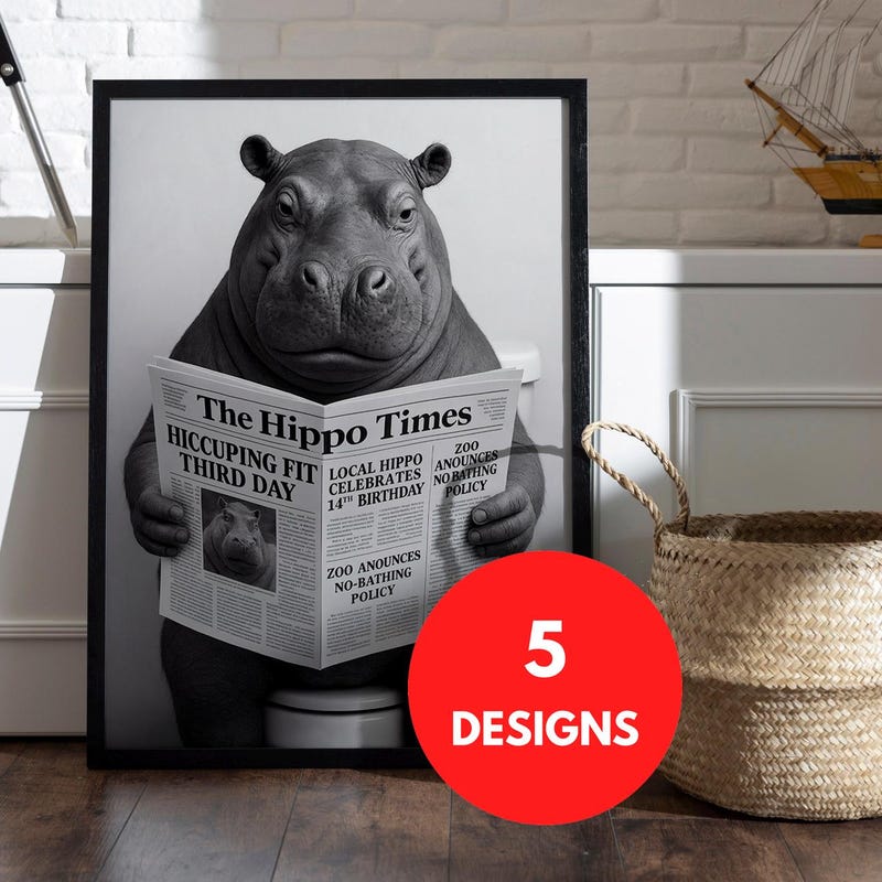 Hippo Toilet Wall Art - Etsy