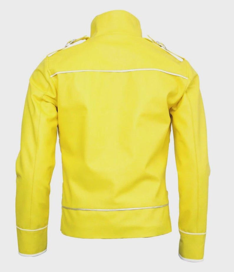 Freddie Mercury Yellow Leather Jacket Men's Concert Military Buckle ...