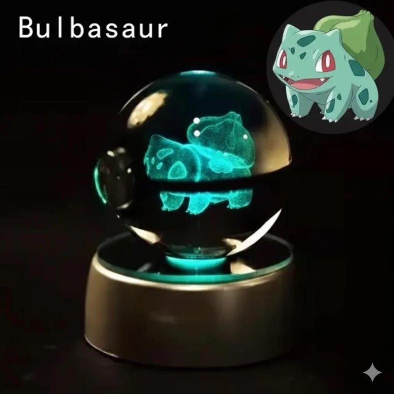 Crystal Pokeball Night Light, 3D Laser Engraved LED Crystal Ball ...