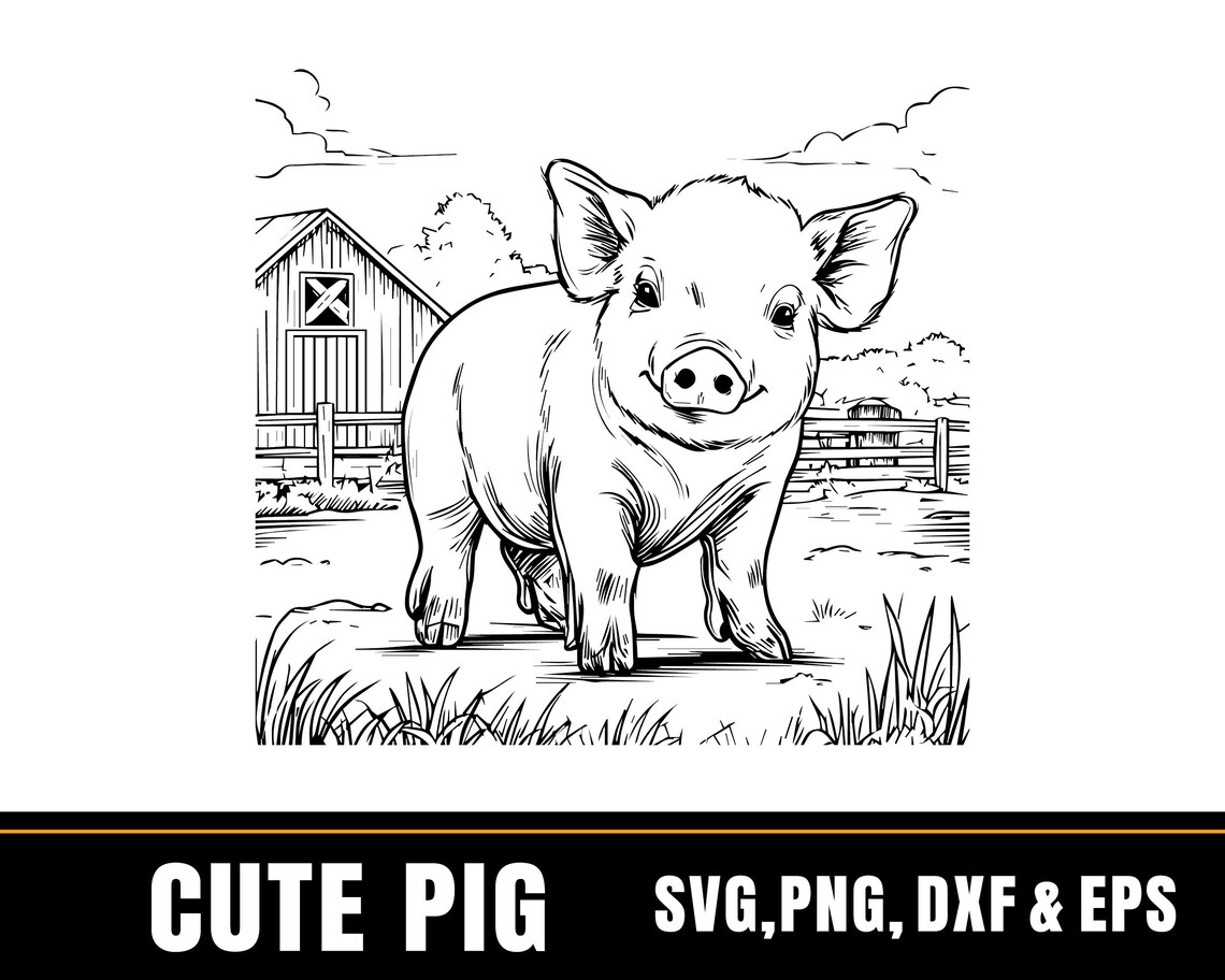 Cute Pig Silhouette SVG PNG DXF Eps, Farm Animal Clipart Vector, Cricut ...