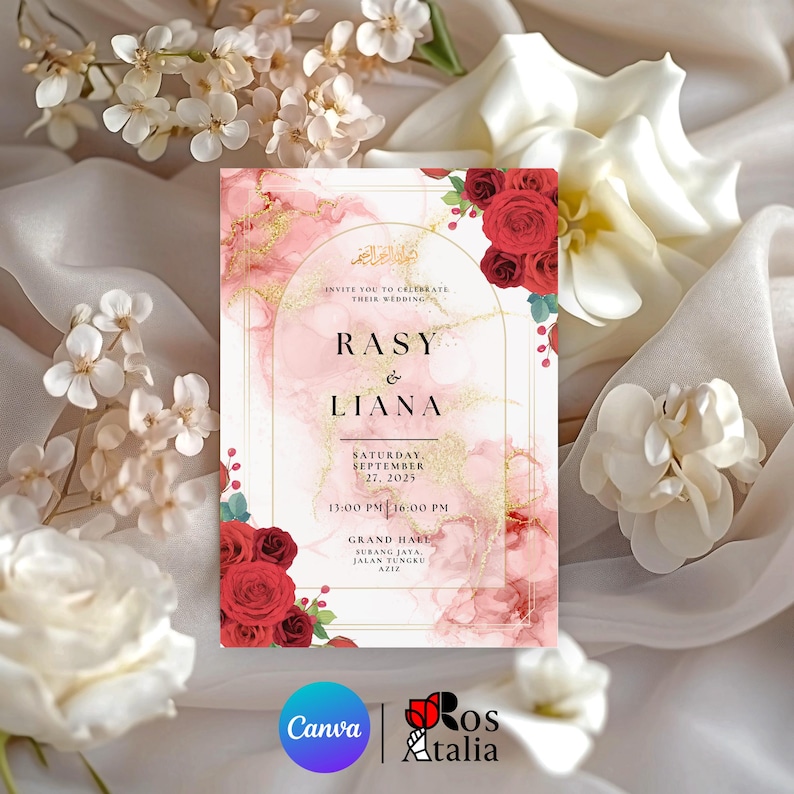 Editable Islamic Wedding Invitation Card Template, Floral Muslim ...