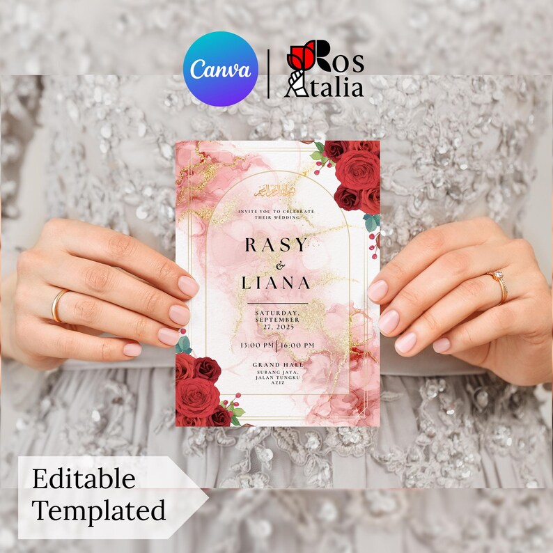Editable Islamic Wedding Invitation Card Template, Floral Muslim ...