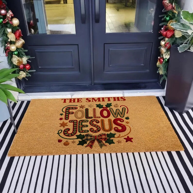 Personalized Follow Jesus Doormat, Christian Welcome Mat, Custom Last ...