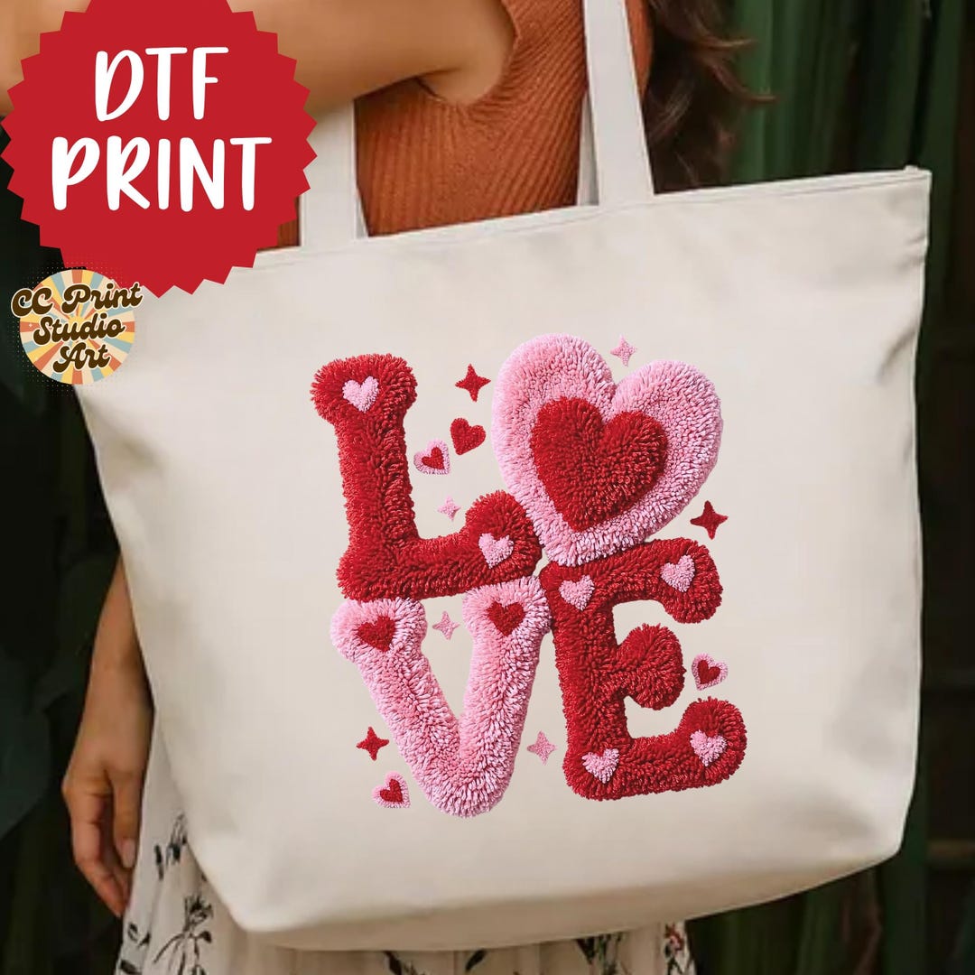 Love Faux Yarn Totebag, Pink Red Fuzzy Heart Letter Design Tote ...