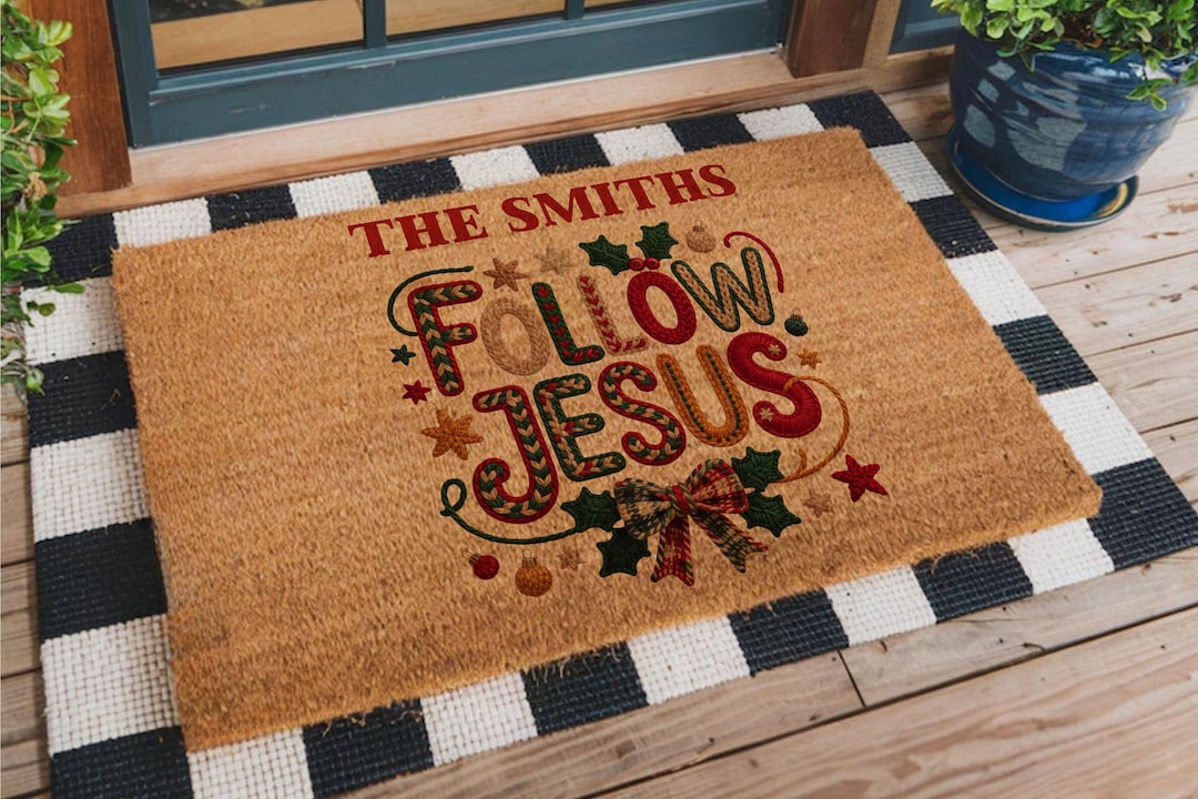 Personalized Follow Jesus Doormat, Christian Welcome Mat, Custom Last ...