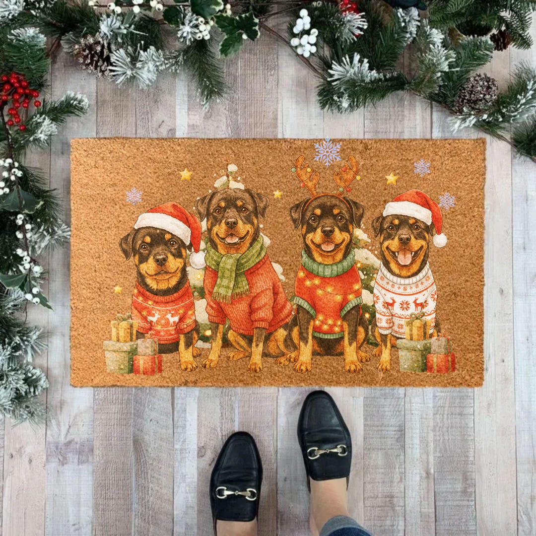 Merry Christmas Rottweiler Doormat, Rottweiler Christmas Decor, 12 Dog ...