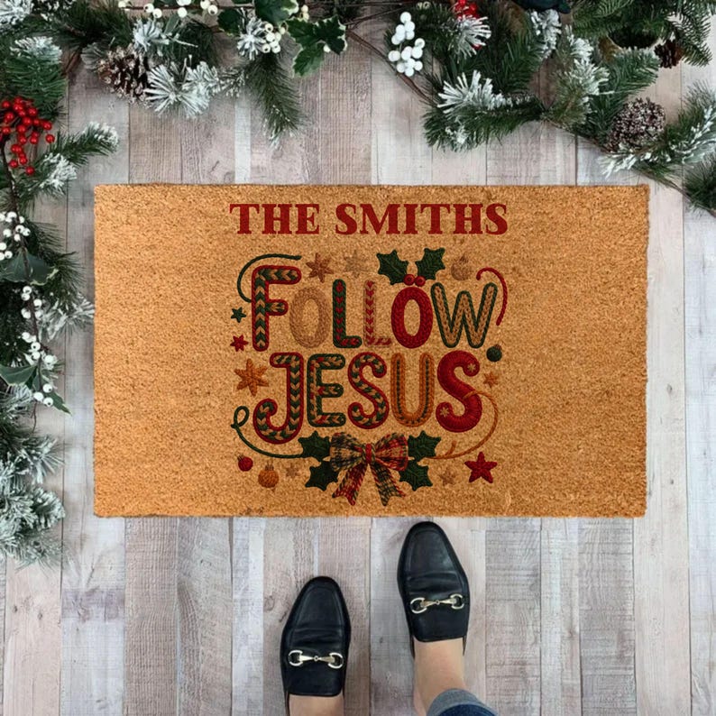 Personalized Follow Jesus Doormat, Christian Welcome Mat, Custom Last ...