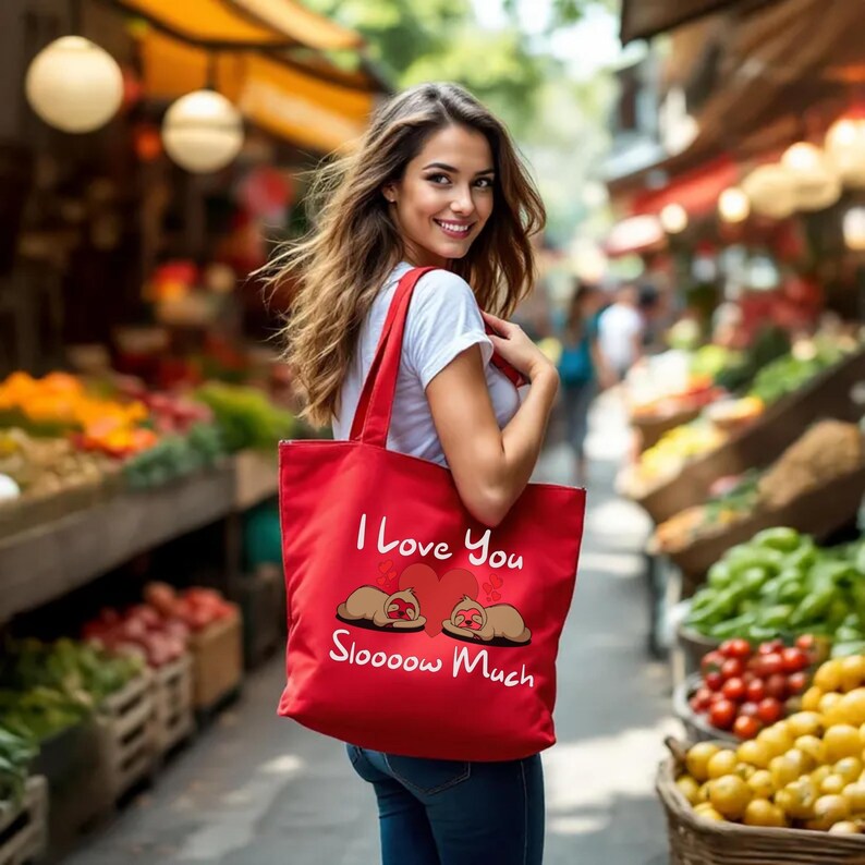 I Love You Slooow Much Tote, Sloth Heart Illustration, Love Design for ...