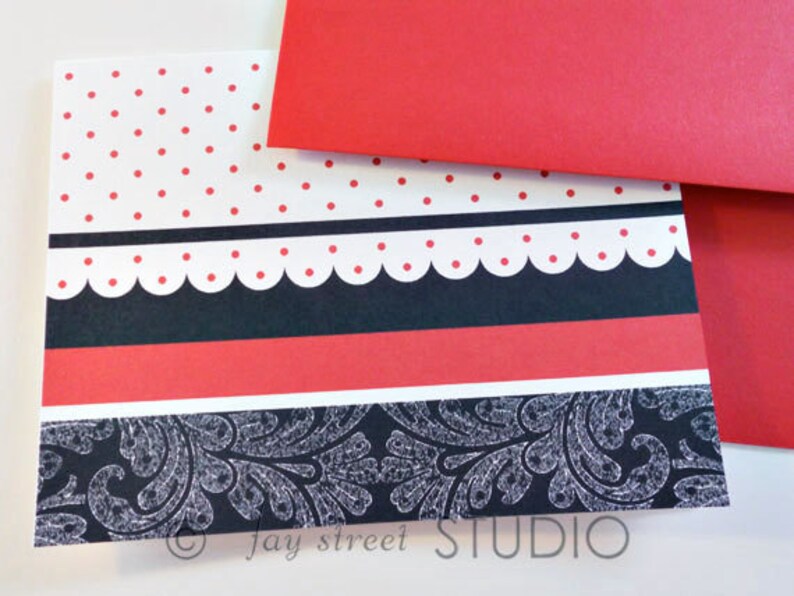 Blank Notecard Set Red Polka Dots and Black Lace, 10-count - Etsy