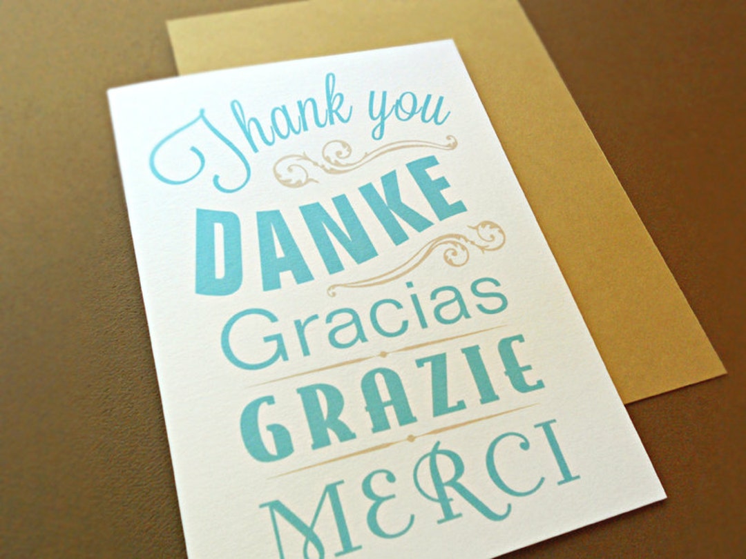 Multilingual Wedding Thank You Cards, English German Spanish Italian ...