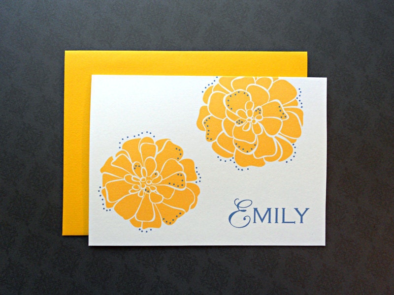 Personalized Stationery Set, Personal Stationery, Marigolds, Mustard ...