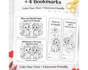 Color Your Own Valentine Cards | Dragon & Unicorn Bookmarks (PDF ...