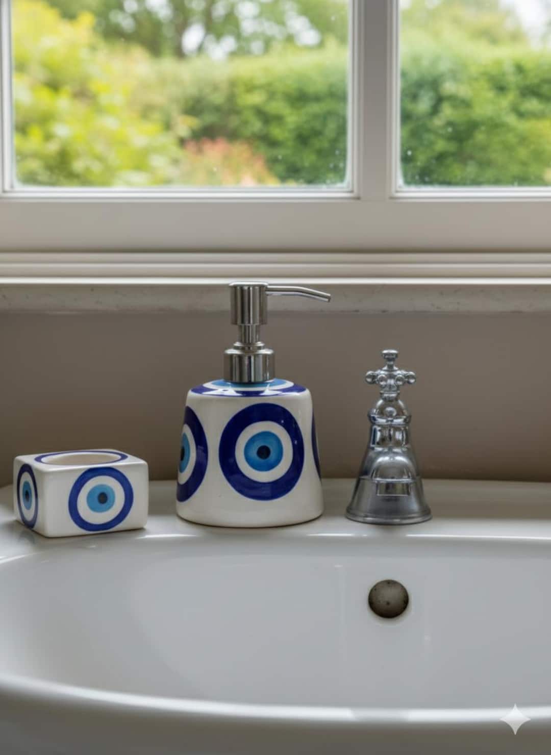Blue Eye Ceramic Bathroom Set | Modern Soap Dispenser & Candle Holder ...