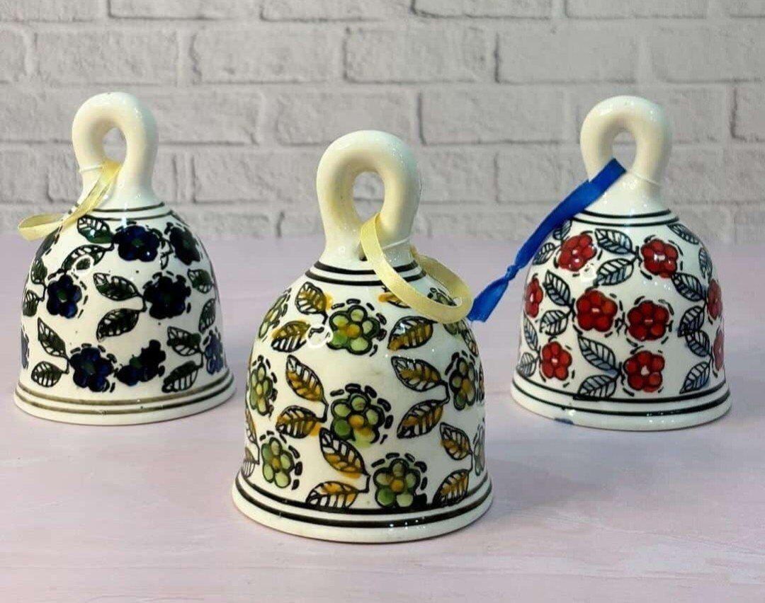 Hand-painted Ceramic Bells Set of 3- Traditional Pottery Home Decor ...