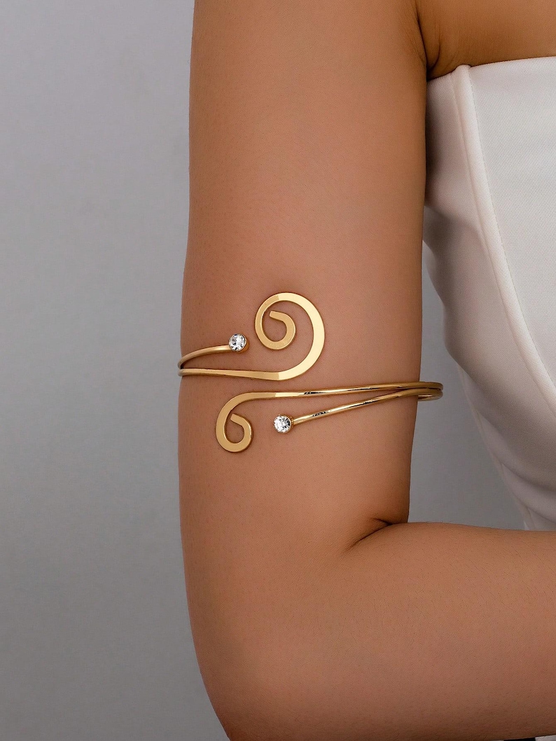 Swirl Arm Cuff Bangle: Adjustable Gold Tone Body Jewelry - Etsy
