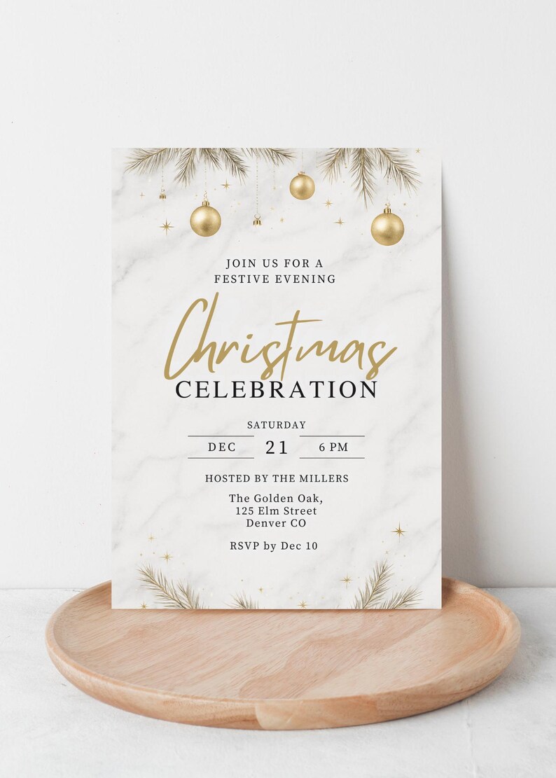 Elegant Christmas Party Invitation, Gold Holiday Celebration Invite ...