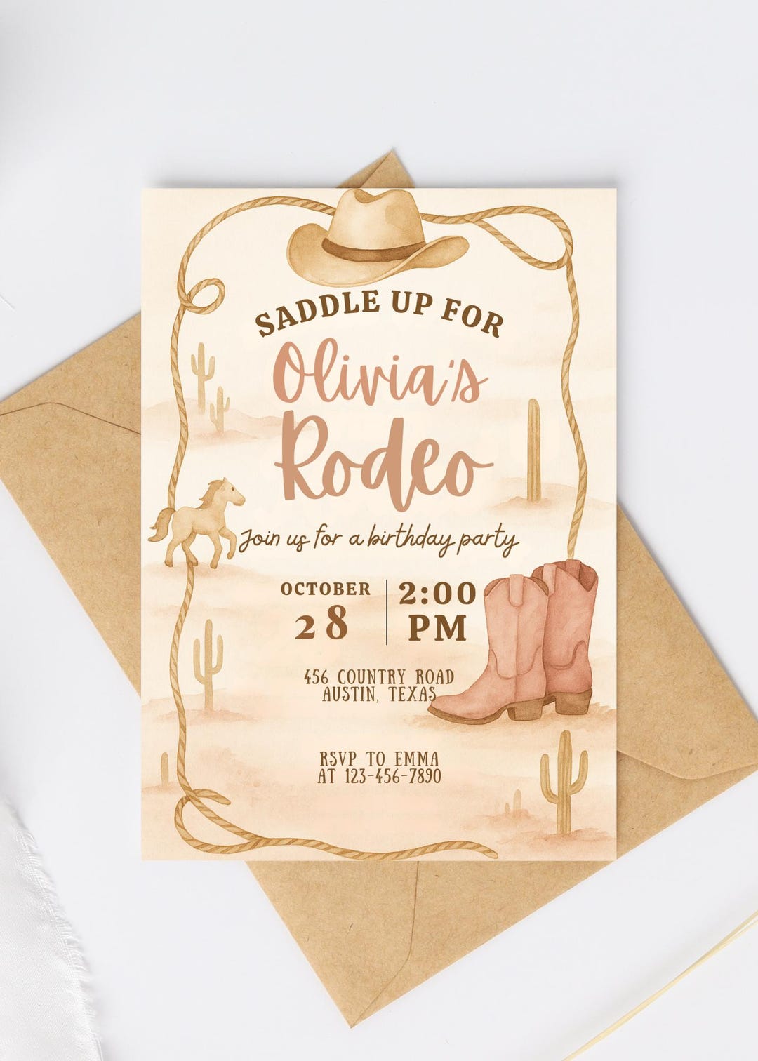 Cowgirl Rodeo Birthday Invitation, Editable Canva Western Theme Invite ...