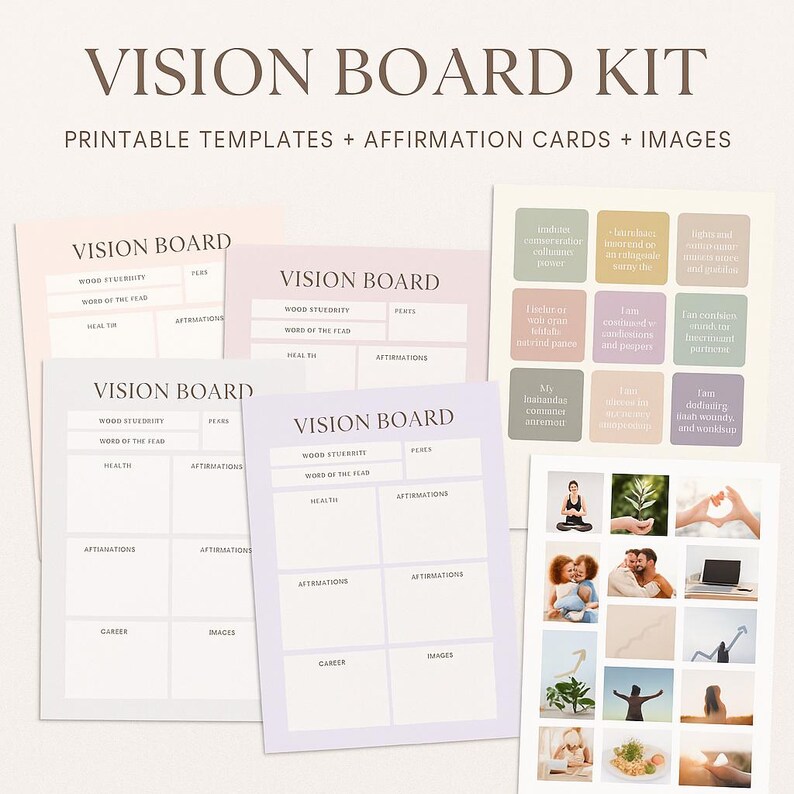 Vision Board Kit | Printable Templates + Affirmation Cards + Images ...